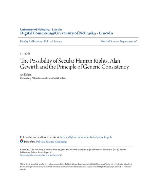 (PDF) The possibility of secular human rights: Alan gewirth and the ...
