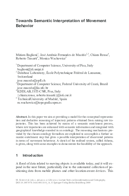 (PDF) Towards Semantic Interpretation of Movement Behavior | Chiara Renso - Academia.edu
