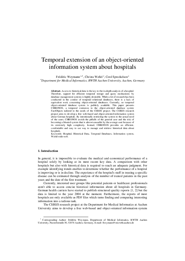 (PDF) Temporal extension of an object-oriented information system about hospitals