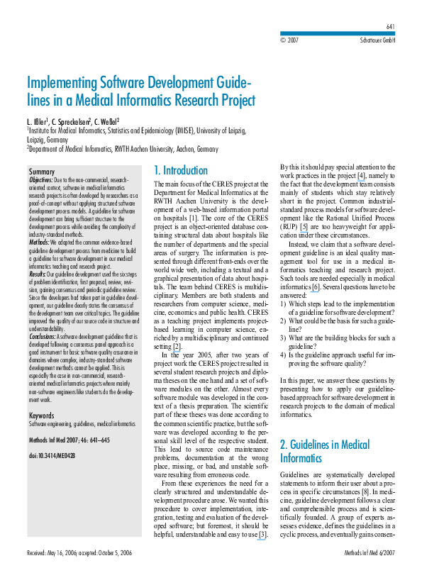 (PDF) Implementing Software Development Guidelines in a Medical ...