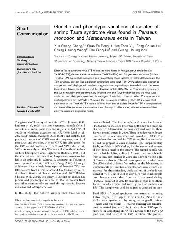 (PDF) Genetic and phenotypic variations of isolates of shrimp Taura ...