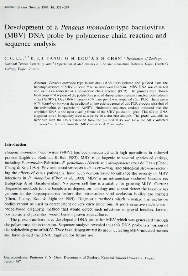 (PDF) Development of a Penaeus monodon-type baculovirus (MBV) DNA probe ...
