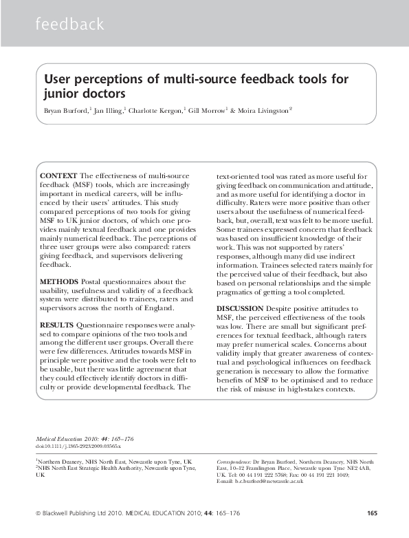 (PDF) User perceptions of multi-source feedback tools for junior doctors
