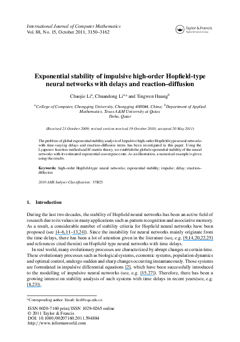 (PDF) Exponential stability of impulsive high-order Hopfield-type neural networks with delays ...