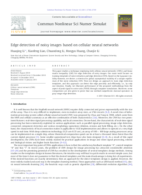 Pdf Edge Detection Of Noisy Images Based On Cellular Neural Networks