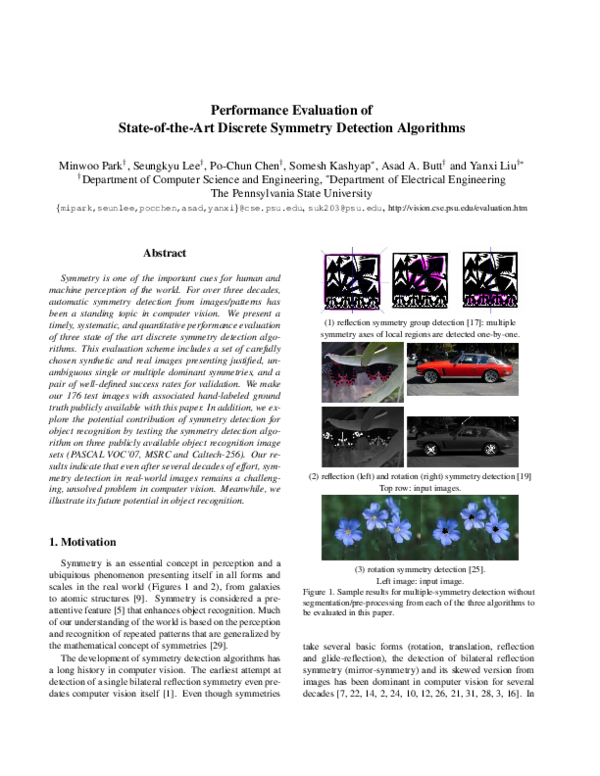 Pdf Performance Evaluation Of State Of The Art Discrete Symmetry Detection Algorithms