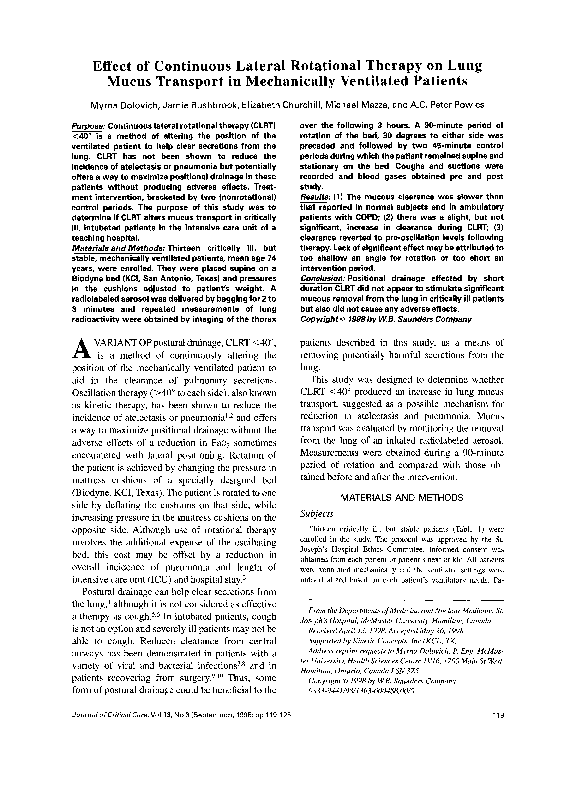 (PDF) Effect of continuous lateral rotational therapy on lung mucus ...