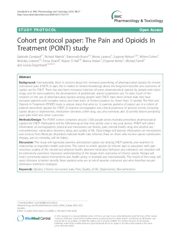 (PDF) Cohort protocol paper: The Pain and Opioids In Treatment (POINT ...