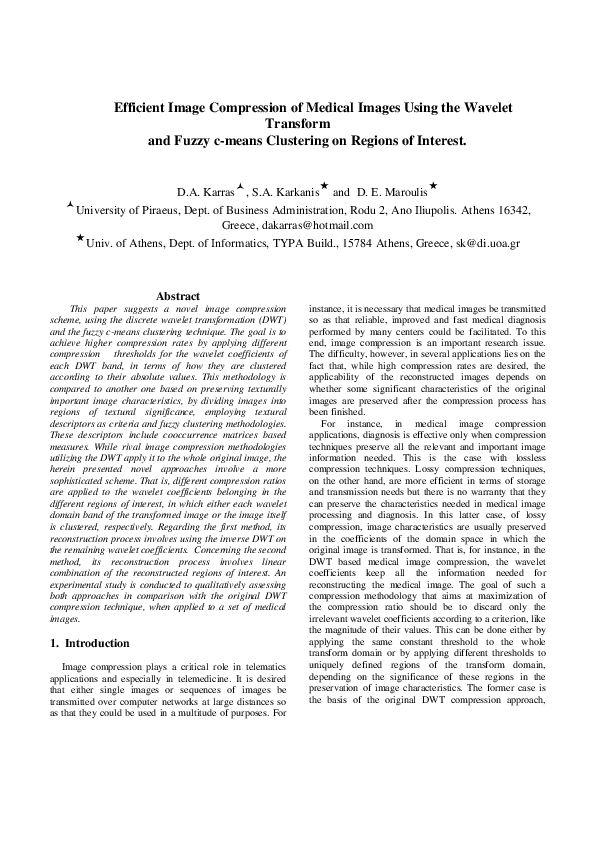 Pdf Efficient Image Compression Of Medical Images Using The Wavelet Transform And Fuzzy C