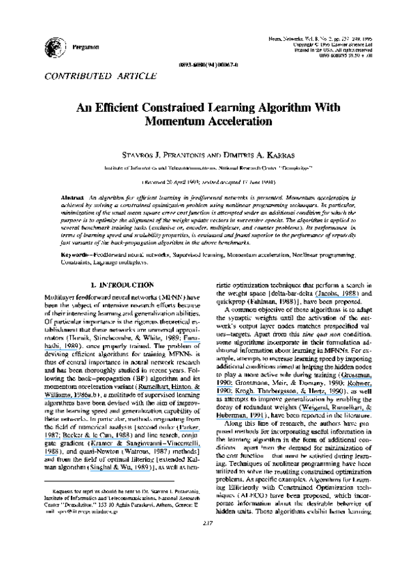 Pdf Momentum Accelerated Constrained Learning Algorithm