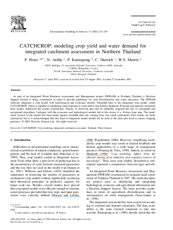 (PDF) CATCHCROP: modeling crop yield and water demand for integrated ...