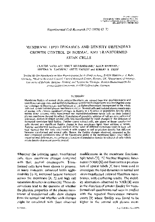 (PDF) Membrane lipid dynamics and density dependent growth control in ...