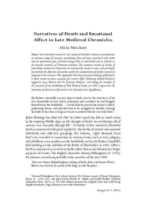 (PDF) Narratives of death and Emotional Affect in Late Medieval Chronicles