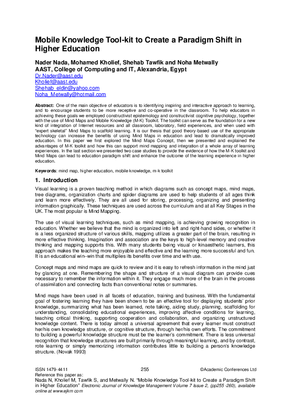 (PDF) Mobile Knowledge Tool-kit to Create a Paradigm Shift in Higher ...