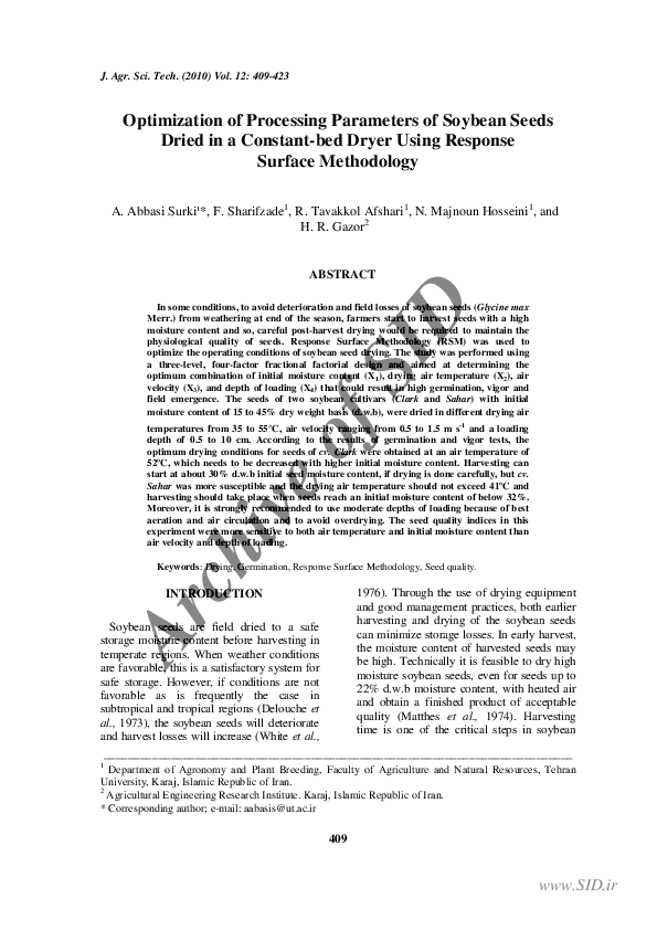 (PDF) Optimization of Processing Parameters of Soybean Seeds Dried in a Constant-bed Dryer Using ...