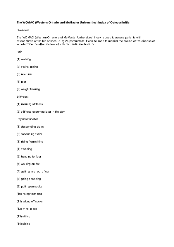 (PDF) WOMAC (Western Ontario and McMaster Universities) Index of ...