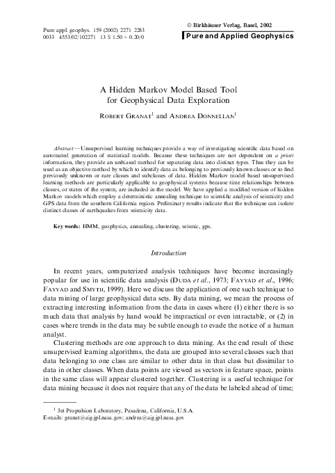 (PDF) A Hidden Markov Model Based Tool for Geophysical Data Exploration