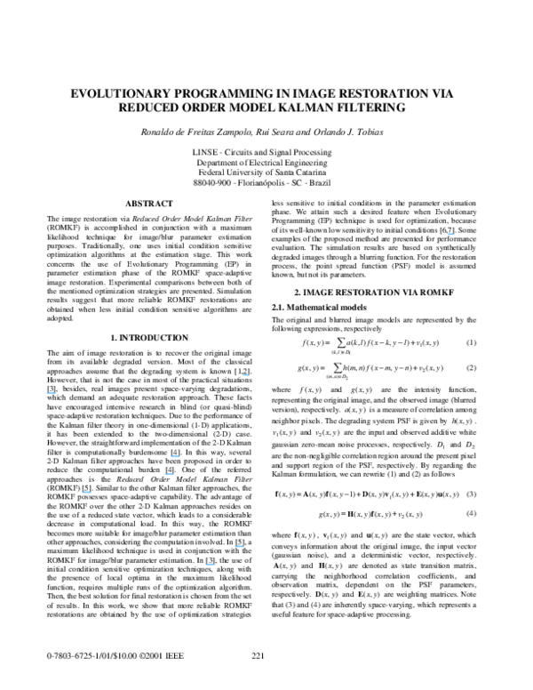 (PDF) Evolutionary programming in image restoration via reduced order model Kalman filtering