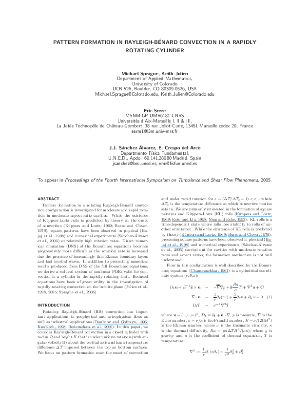 (PDF) Pattern formation in Rayleigh-Bénard convection: numerical simulation with a coupled-map ...