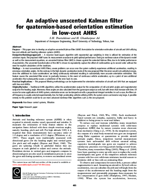 (PDF) An adaptive unscented Kalman filter for quaternion-based ...