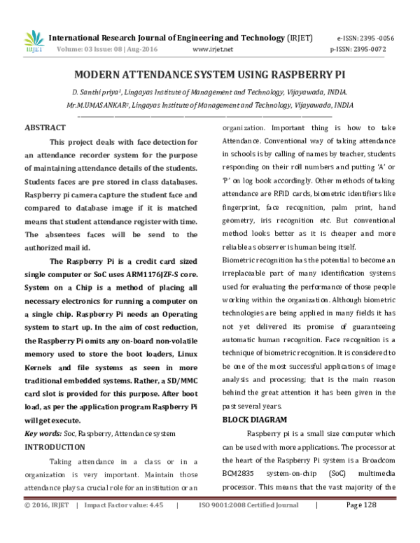 (PDF) MODERN ATTENDANCE SYSTEM USING RASPBERRY PI
