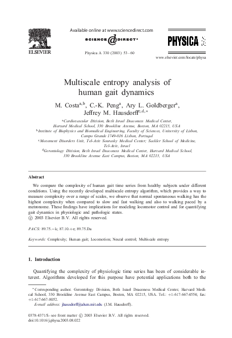 (PDF) Multiscale entropy analysis of human gait dynamics