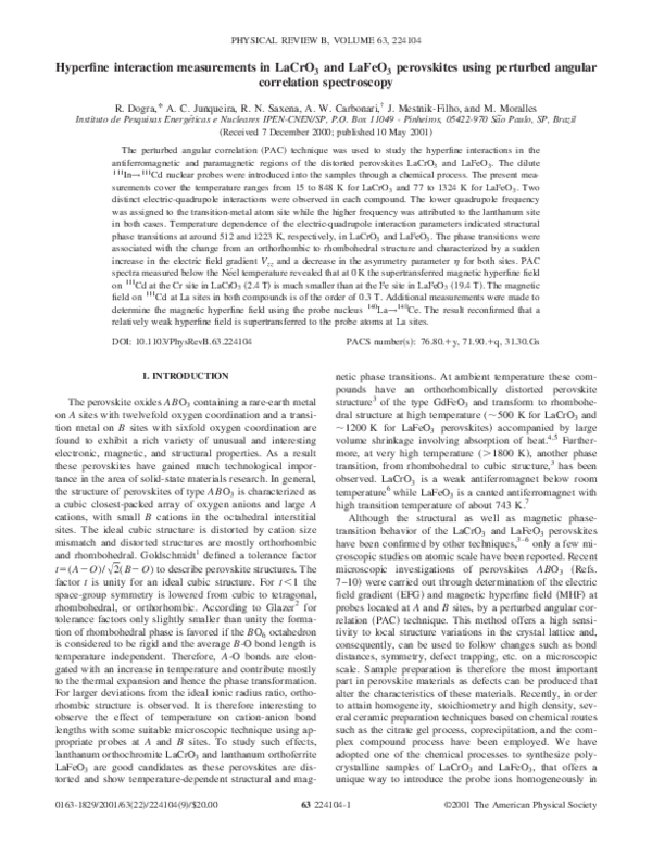 Pdf Hyperfine Interaction Measurements In Lacro3 And Lafeo3