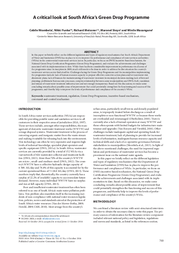 (PDF) A critical look at South Africa's Green Drop Programme