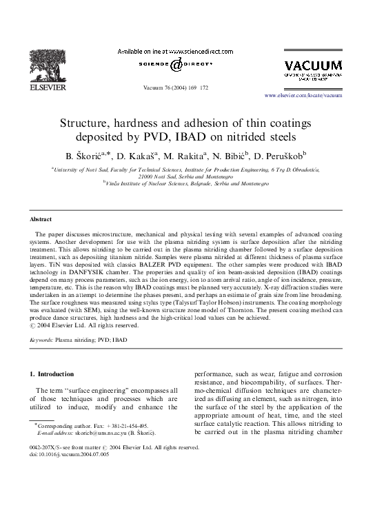 (PDF) Structure, hardness and adhesion of thin coatings deposited by ...