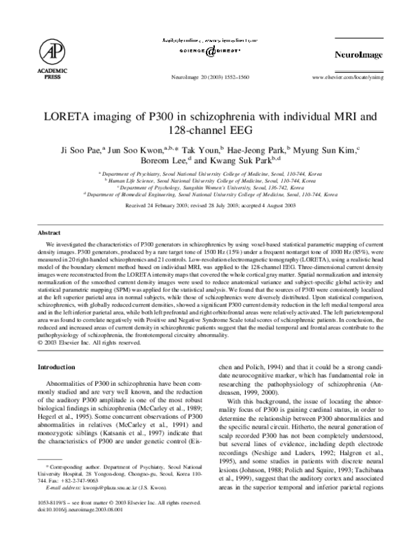 (PDF) LORETA imaging of P300 in schizophrenia with individual MRI and ...