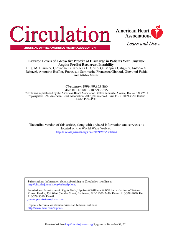 (PDF) Elevated Levels of C-Reactive Protein at Discharge in Patients With Unstable Angina ...
