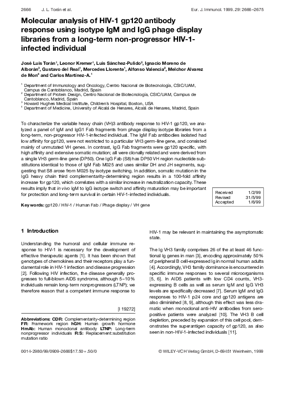 (PDF) Molecular analysis of HIV-1 gp120 antibody response using isotype ...