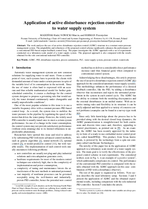 (PDF) Application of active disturbance rejection control to integrated ...