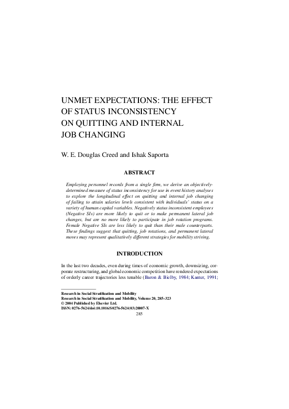 (PDF) UNMET EXPECTATIONS: THE EFFECT OF STATUS INCONSISTENCY ON ...