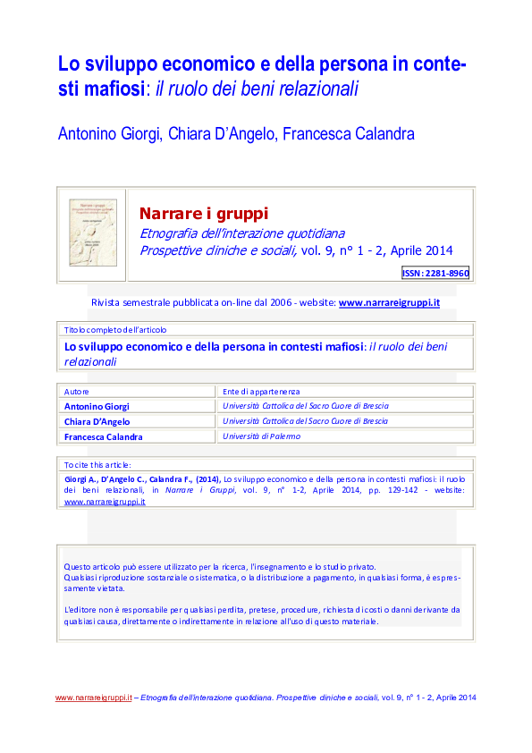(PDF) Lo sviluppo economico e della persona in contesti mafiosi. Il ...