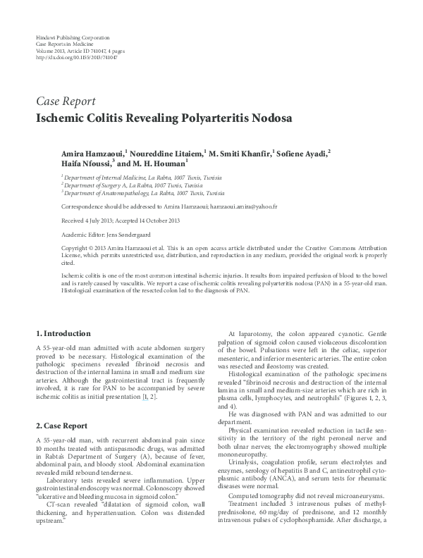 (PDF) Ischemic Colitis Revealing Polyarteritis Nodosa