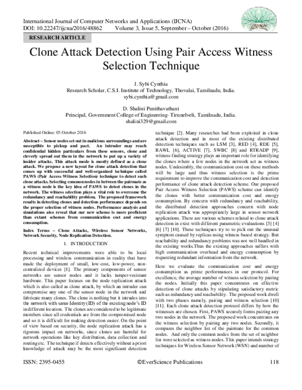 (PDF) Clone Attack Detection Using Pair Access Witness Selection Technique