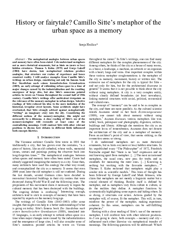 History or fairytale? Camillo Sitte's metaphor of the urban space as a ...