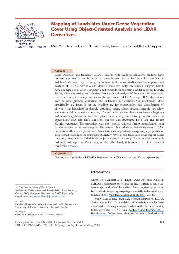 (PDF) Mapping of Landslides Under Dense Vegetation Cover Using Object-Oriented Analysis and ...