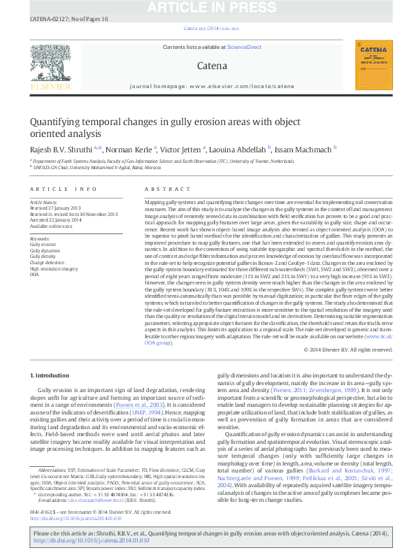 (PDF) Quantifying temporal changes in gully erosion areas with object oriented analysis | Norman ...