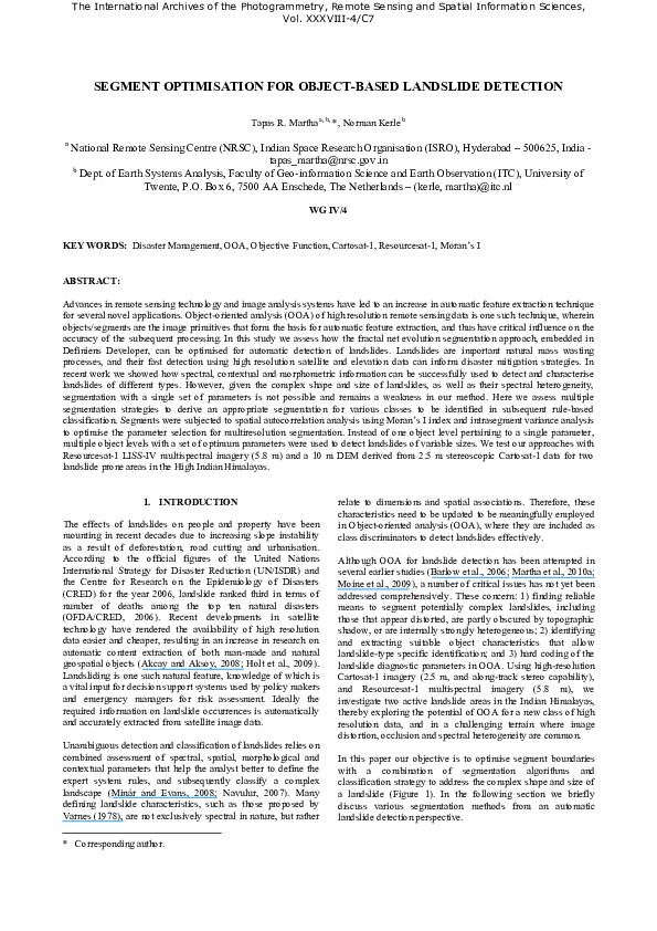 (PDF) Segment optimisation for object-based landslide detection