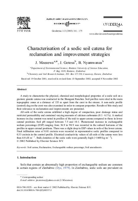 (PDF) Characterisation of a sodic soil catena for reclamation and ...