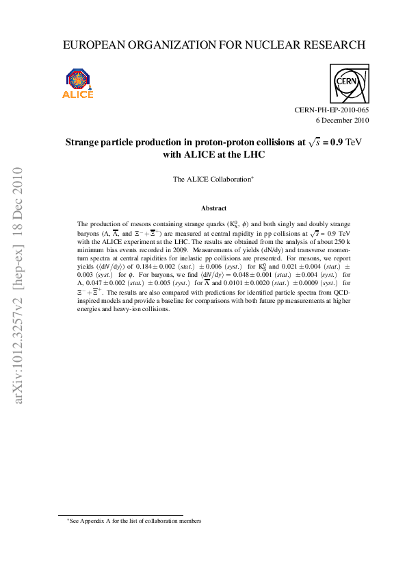 (PDF) Strange particle production in proton–proton collisions at $\sqrt ...