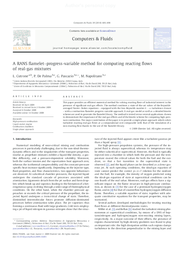 (PDF) A RANS flamelet–progress-variable method for computing reacting flows of real-gas mixtures