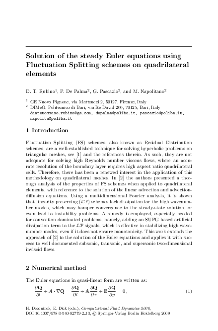 Pdf Solution Of The Steady Euler Equations Using Fluctuation Splitting Schemes On