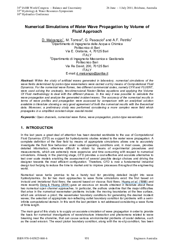 (PDF) Numerical Simulations of Water Wave Propagation by Volume of Fluid Approach