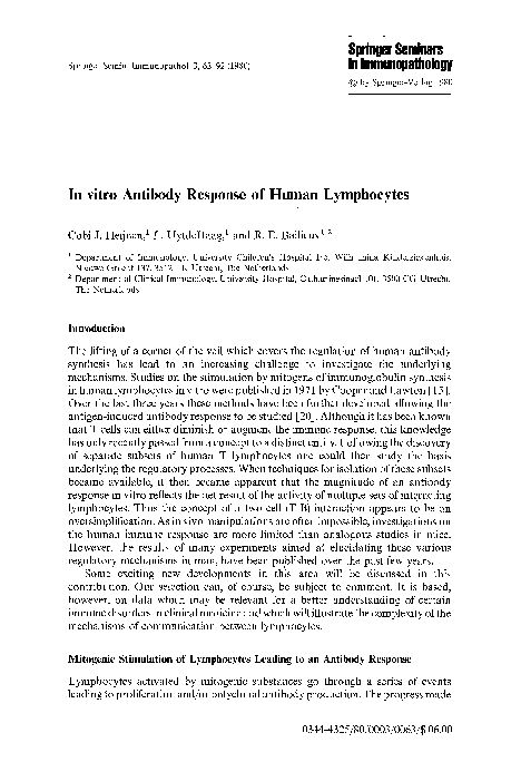 (PDF) In vitro antibody response of human lymphocytes to the ...