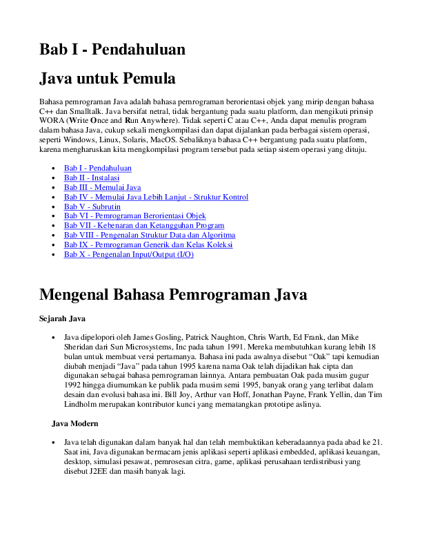 (PDF) Bab I -Pendahuluan Java untuk Pemula
