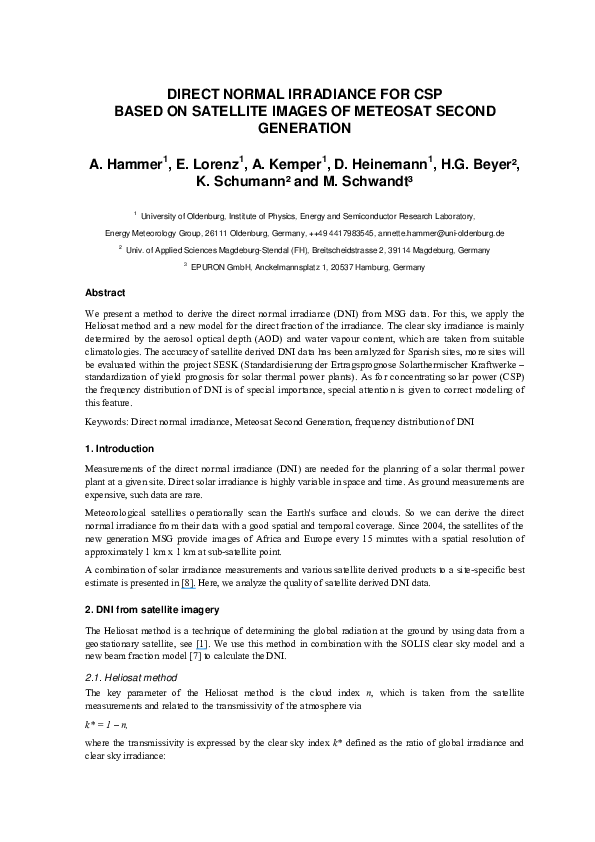 (PDF) Direct Normal Irradiance for CSP Based on Satellite Images of ...
