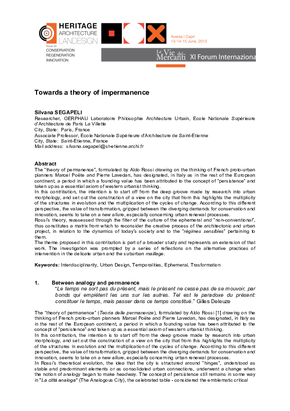 (PDF) Towards a theory of impermanence